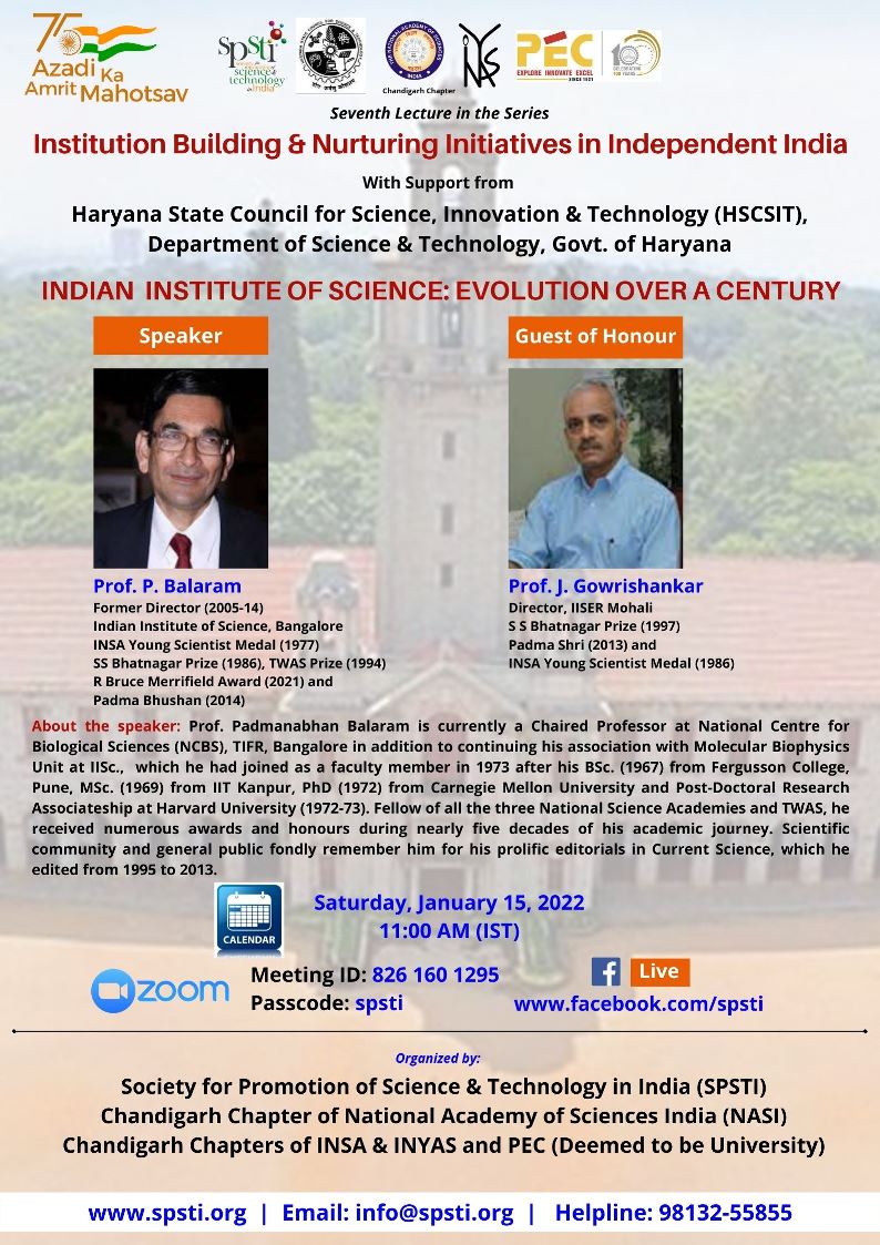 Indian Institute of Science Evolution over a Century – Prof. P. Balaram ...