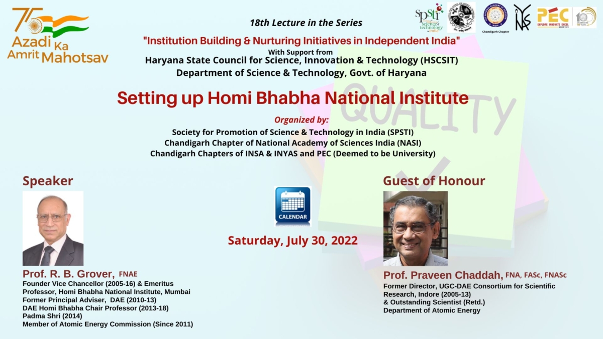 Setting up Homi Bhabha National Institute – Prof. R.B. Grover – Society ...
